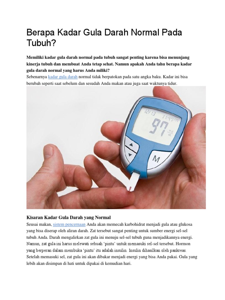 Berapa Kadar Gula Darah Normal Pada Tubuh | PDF