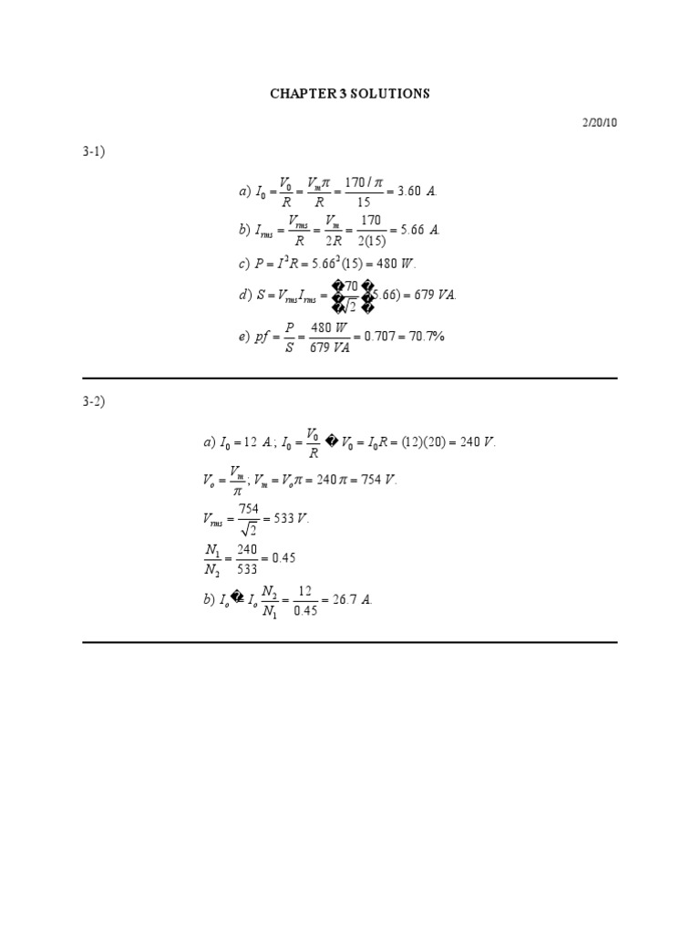 Chapter 3 Solutions Overview | PDF | Rectifier | Electrical Network