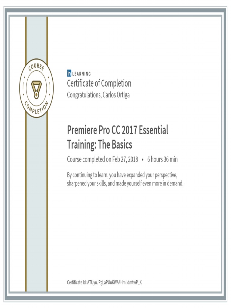 Premiere Pro CC 2017 Essential Training: The Basics: Certificate of ...