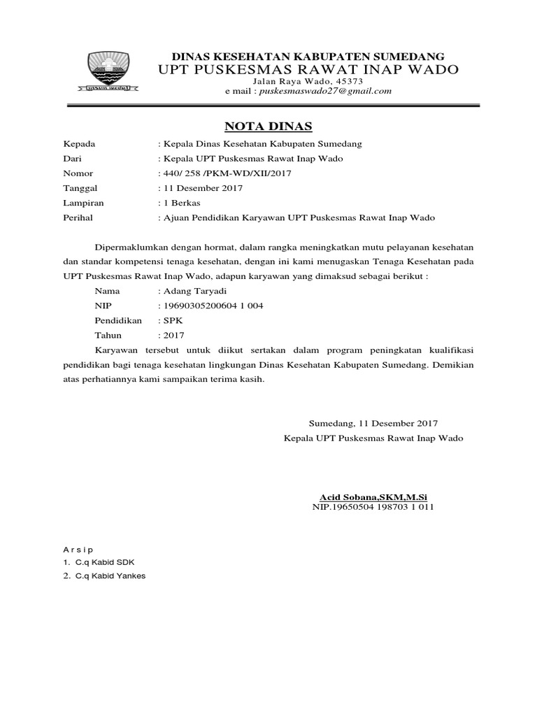 Contoh Nota Dinas Permenpan No 80 Tahun 2012 Tentang Pedoman Tata ...