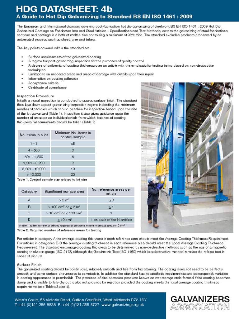 HDG Datasheet 4b A Guide To Hot Dip Galvanizing To Standard BS en ISO ...