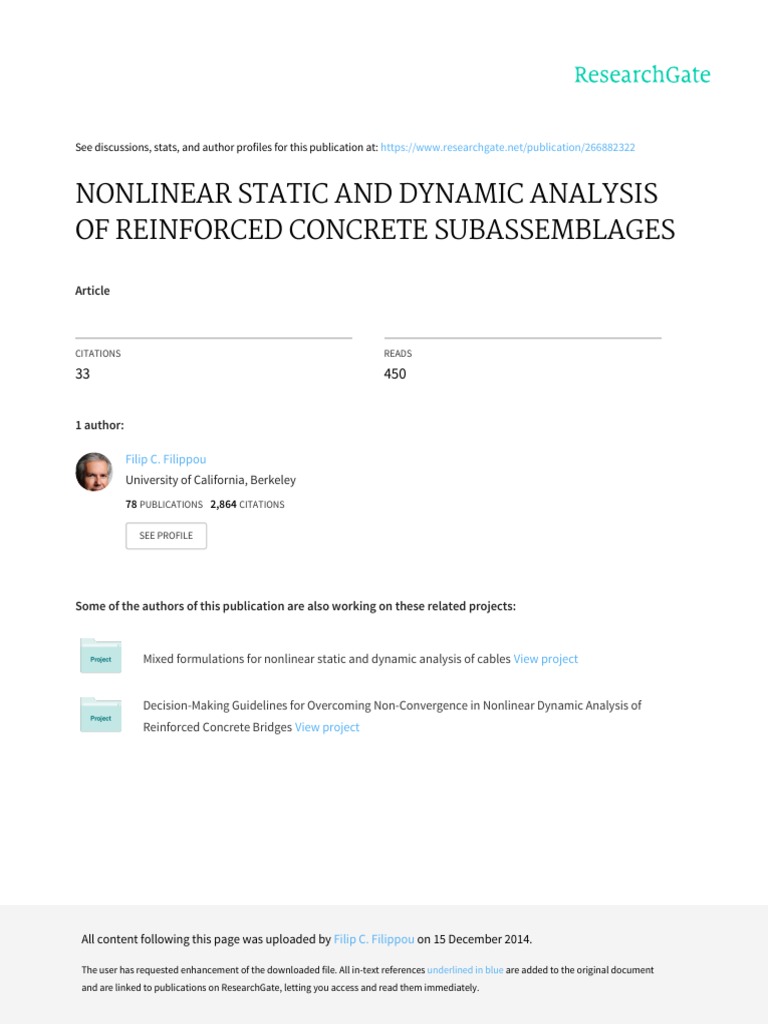 Nonlinear Static and Dynamic Analysis of Reinforce | PDF | Bending ...