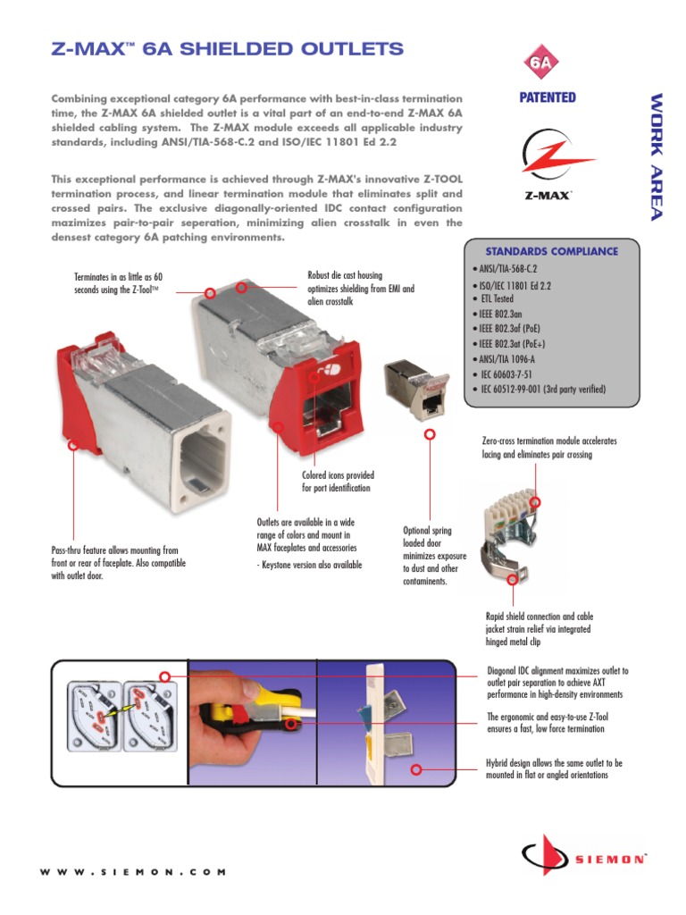Siemon Z Max 6a Shielded Outlets Spec Sheet | PDF | Insulator ...