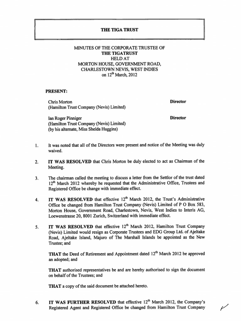 Trustee Resolution Re Change of Administration For Tiga | PDF