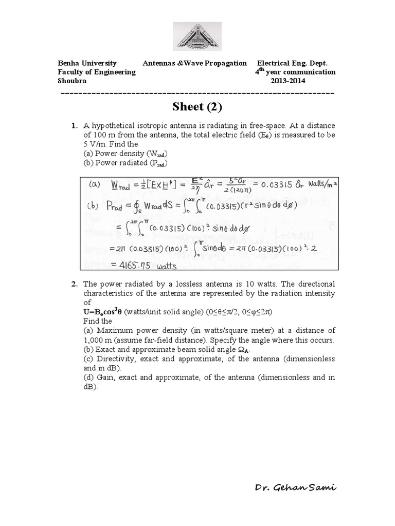 Sheet 2-Solution PDF | PDF | Antenna (Radio) | Wireless