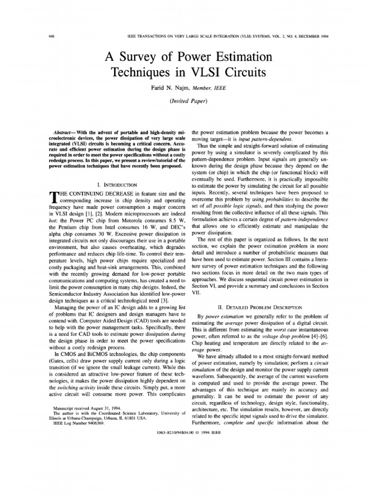 A Survey Of Power Estimation Techniques In Circuits Download Free