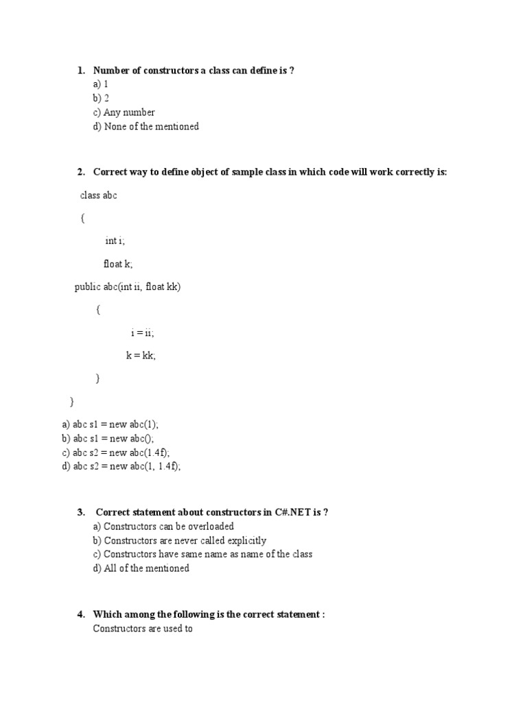 Dot Net Only Ques | PDF | Inheritance (Object Oriented Programming) | Class (Computer Programming)