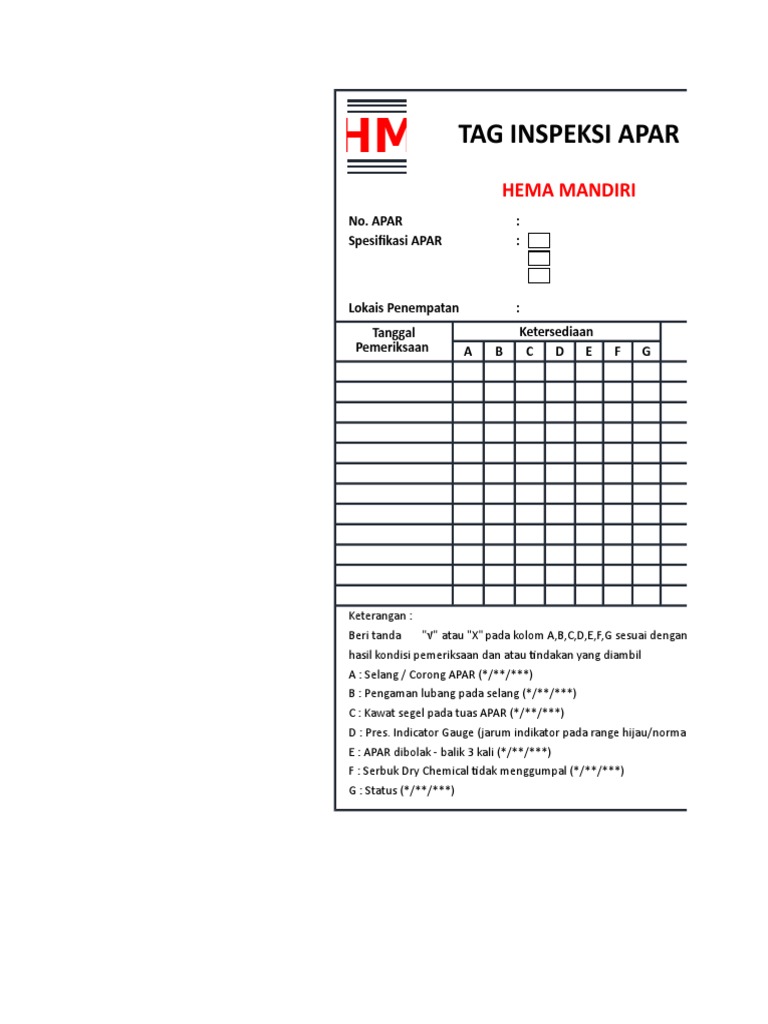 Tag Inspeksi Apar | PDF