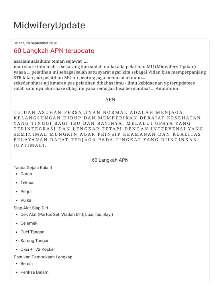 MidwiferyUpdate - 60 Langkah APN Terupdate | PDF