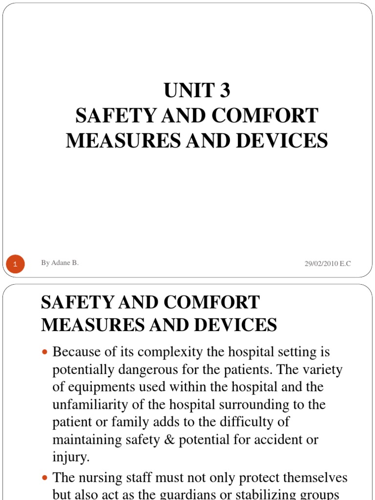 Safety and Comfort Measures in Hospitals | PDF | Ear | Human Leg