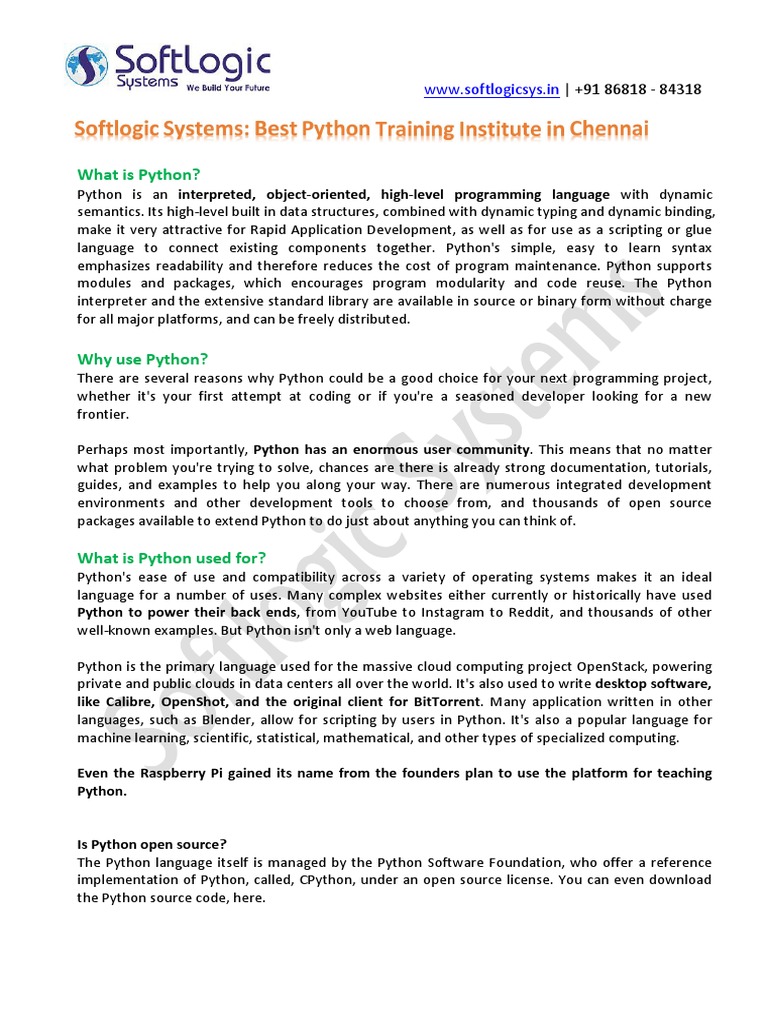 Get Best Python Training in Chennai From Softlogic Systems | PDF ...