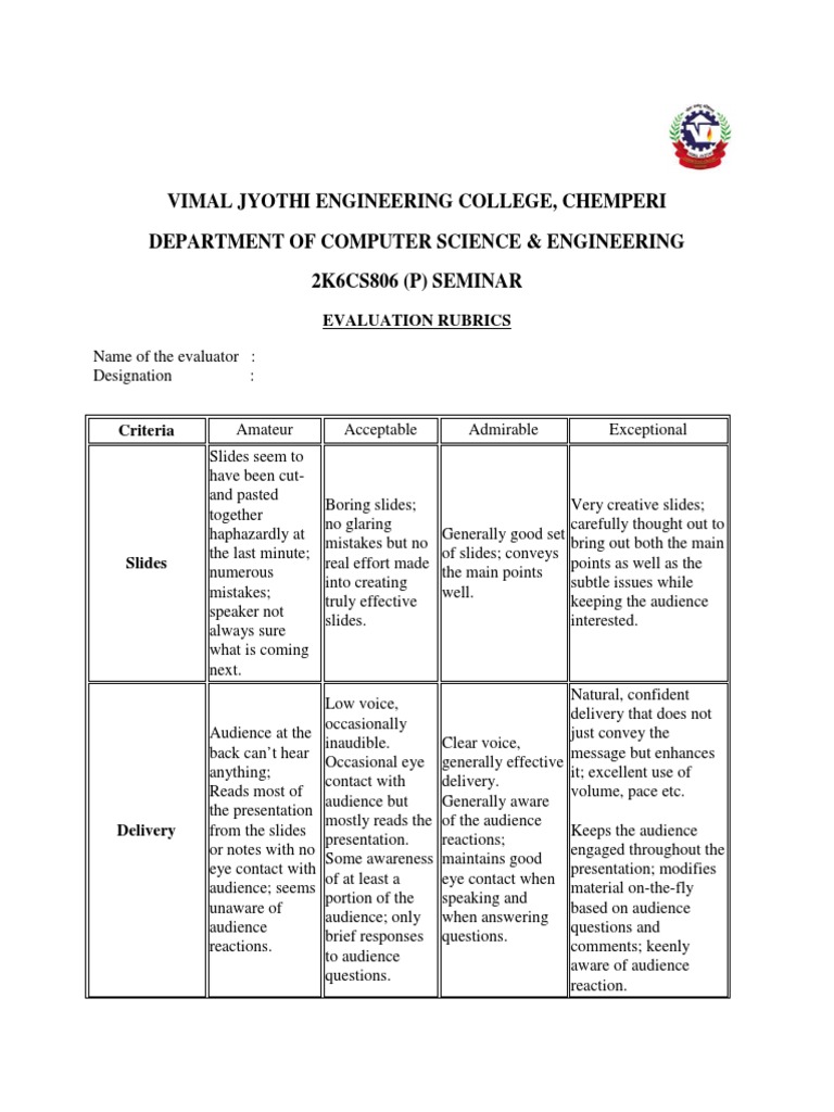 Seminar Rubrics | PDF | Rubric (Academic) | Evaluation