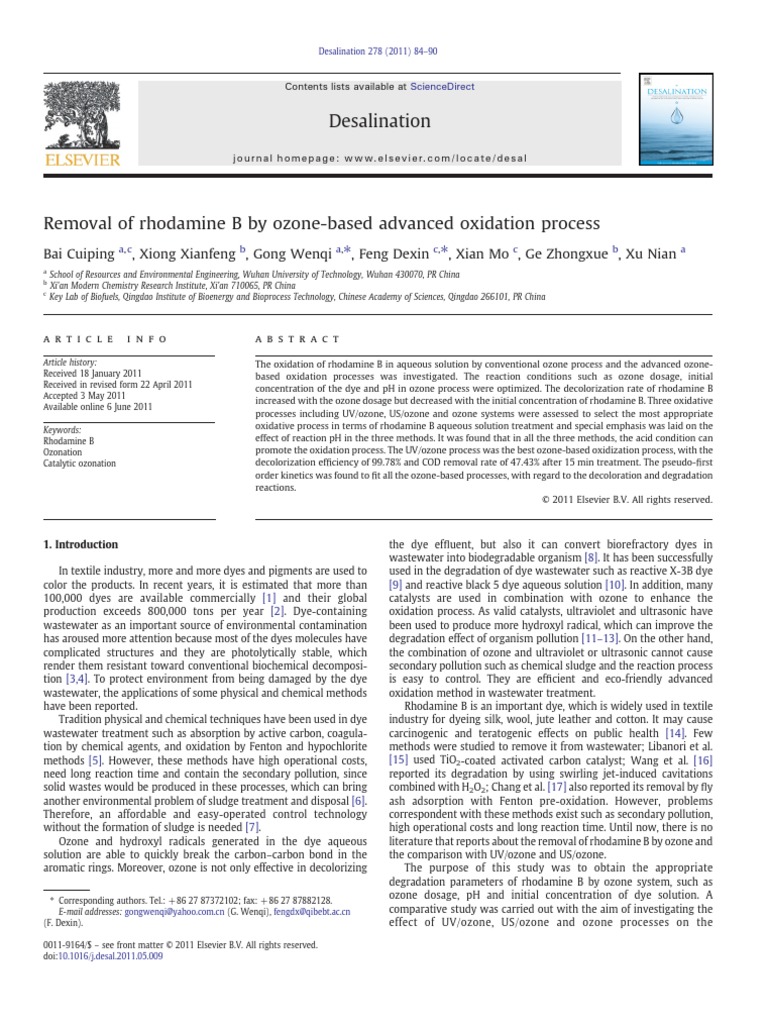 Remove of Rhodamine B by Ozone-Based Advanced Oxidation Process PDF ...