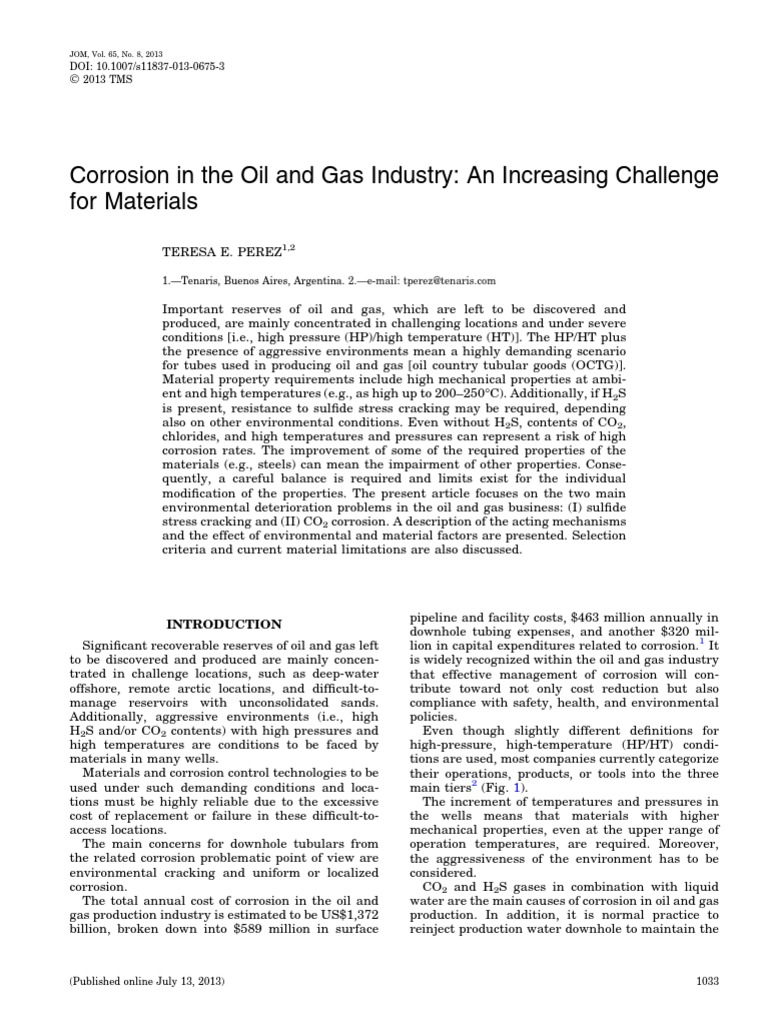Corrosion in The Oil and Gas Industry-An Increasing Challenge For ...