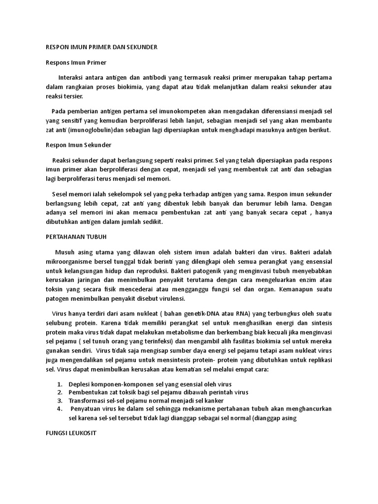 Perbandingan Respon Imun Primer dan Sekunder | PDF | Sains & Matematika