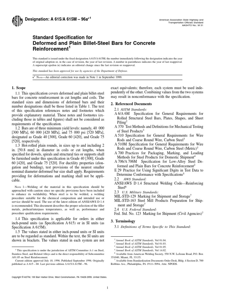 A615a61-Deformed Rebars PDF | PDF | Yield (Engineering) | Materials