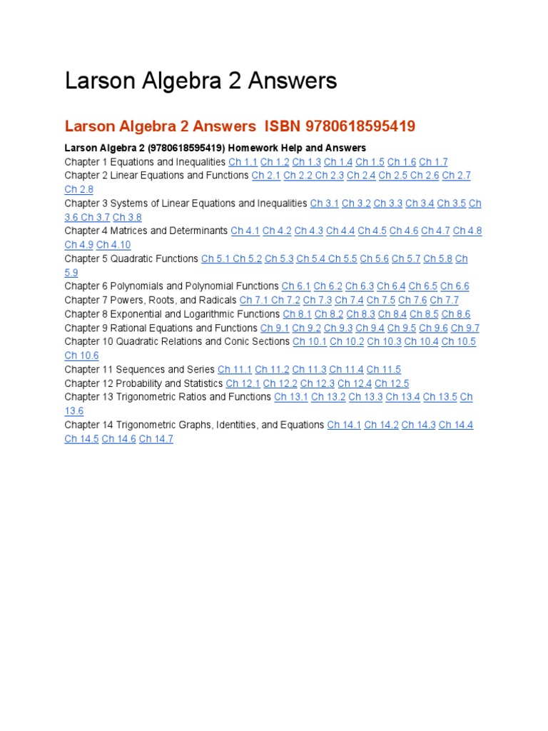 Larson Algebra 2 Answers | PDF