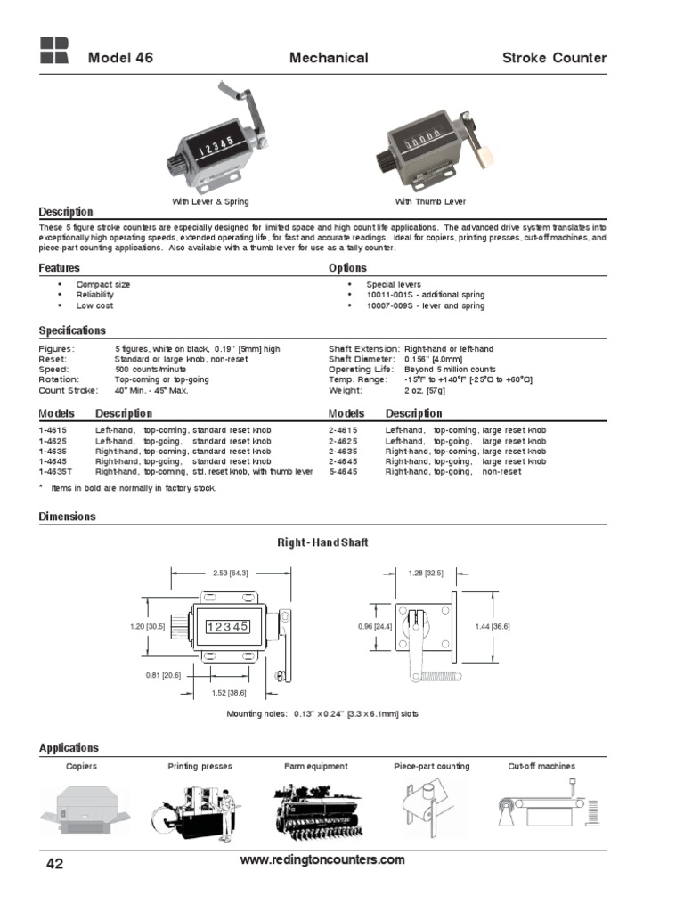 Mechanical Stroke Counter: Model 46 | PDF | Equipment | Mechanical ...