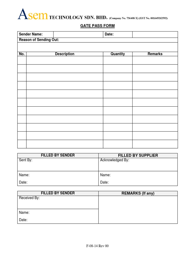 F-08-10 Rev 00 Gate Pass | PDF