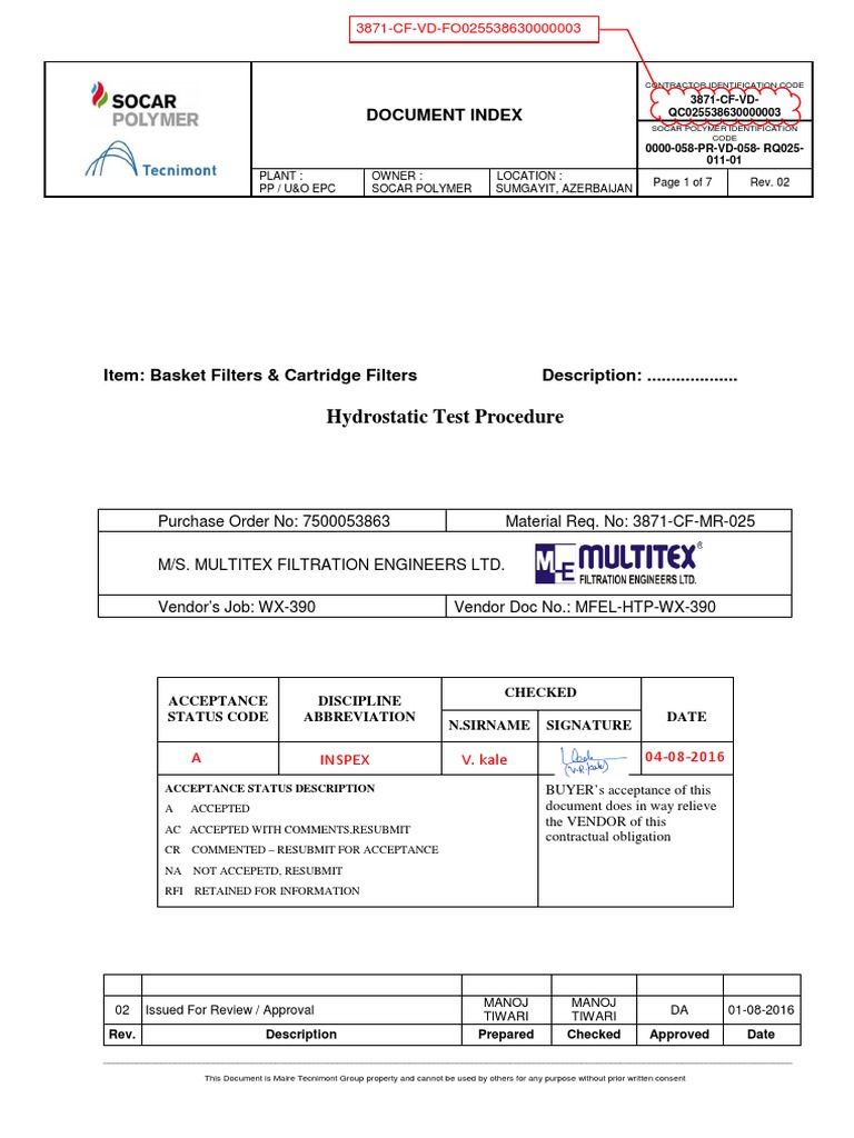 Document Index: Hydrostatic Test Procedure | PDF | Business