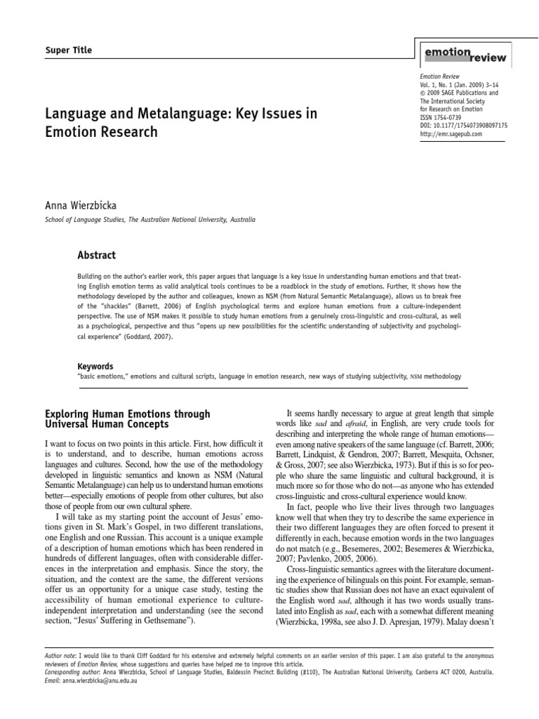 3language and Metalanguage Wierbicz3 | PDF | Emotions | Suffering