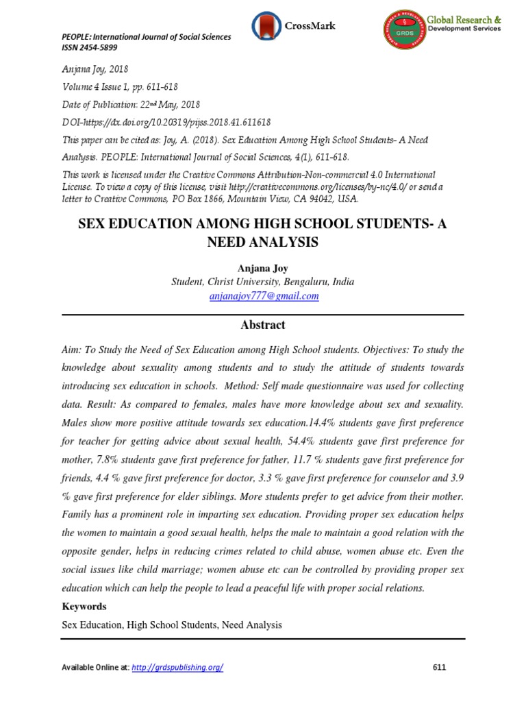 Sex Education Among High School Students- A Need Analysis | Sex ...