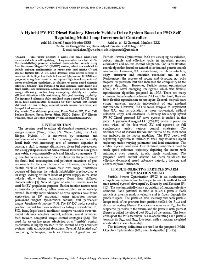A Hybrid PV-FC-Diesel-Battery Electric Vehicle Drive System Based On PSO Self Regulating Multi ...