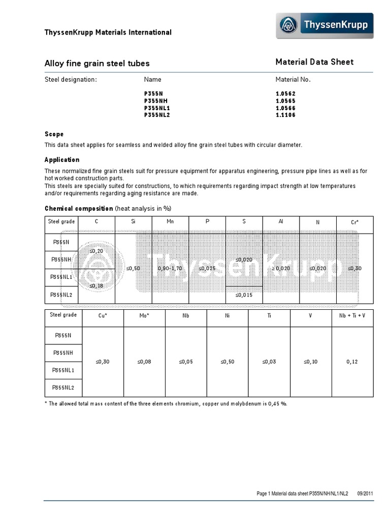 P355N/NH/NL1/NL2 Steel Data Sheet | PDF | Annealing (Metallurgy) | Welding