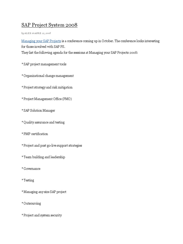 SAP Project System 2008: Managing Your SAP Projects | PDF | Software ...