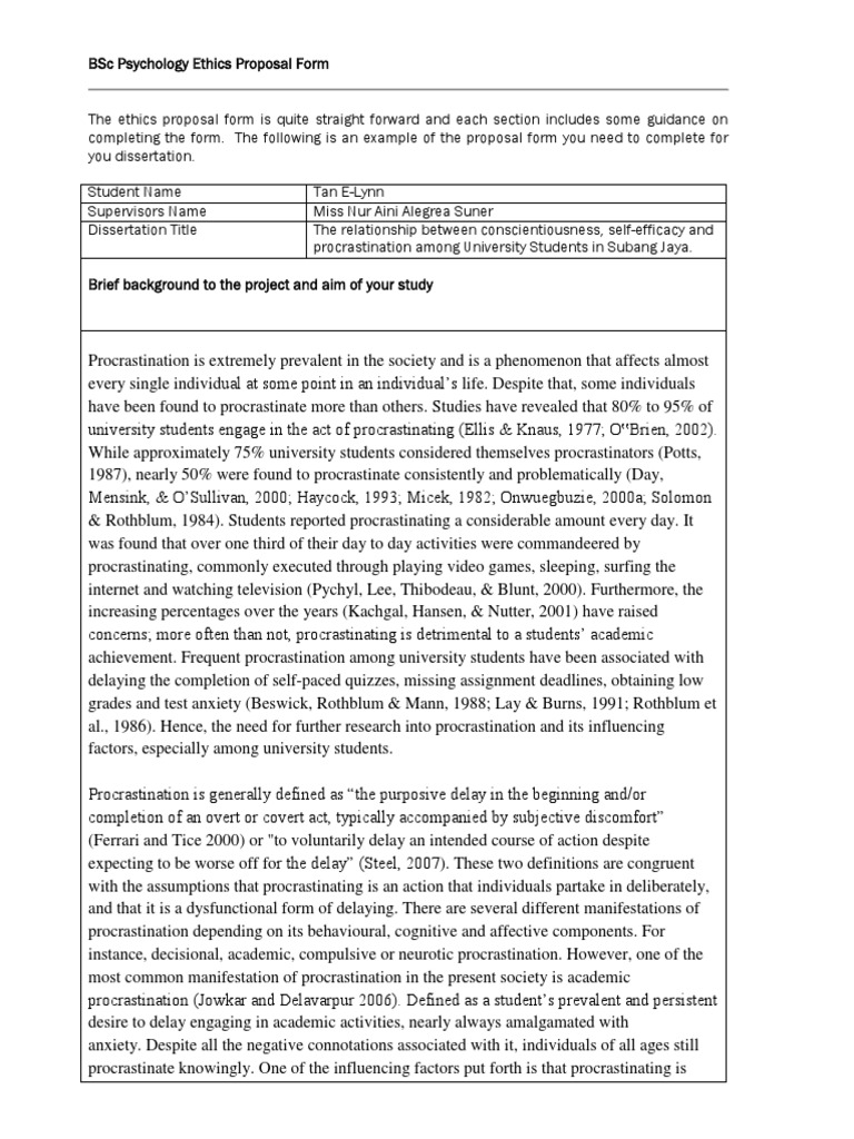 Tan E-Lynn Sample Ethics Proposal | PDF | Procrastination ...