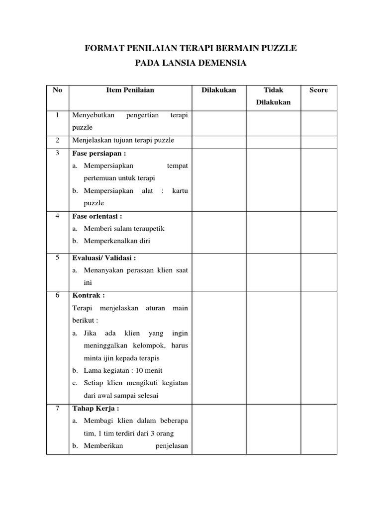 Format Penilaian Terapi Bermain Puzzle | PDF
