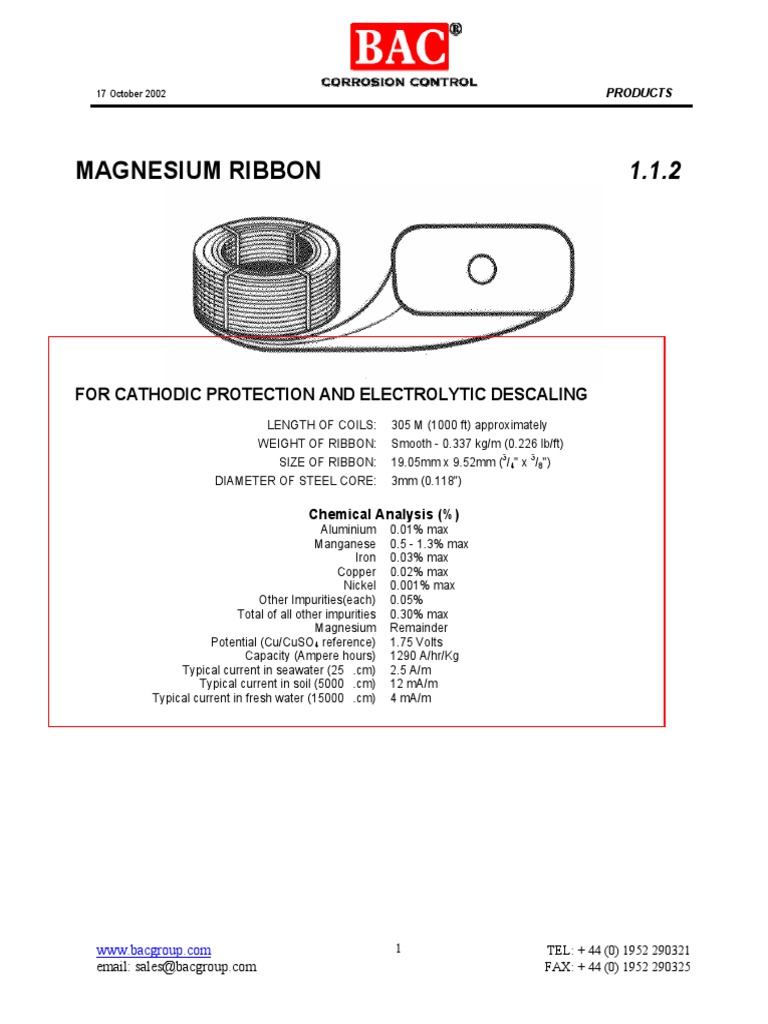 Magnesium Ribbon: For Cathodic Protection and Electrolytic Descaling | PDF