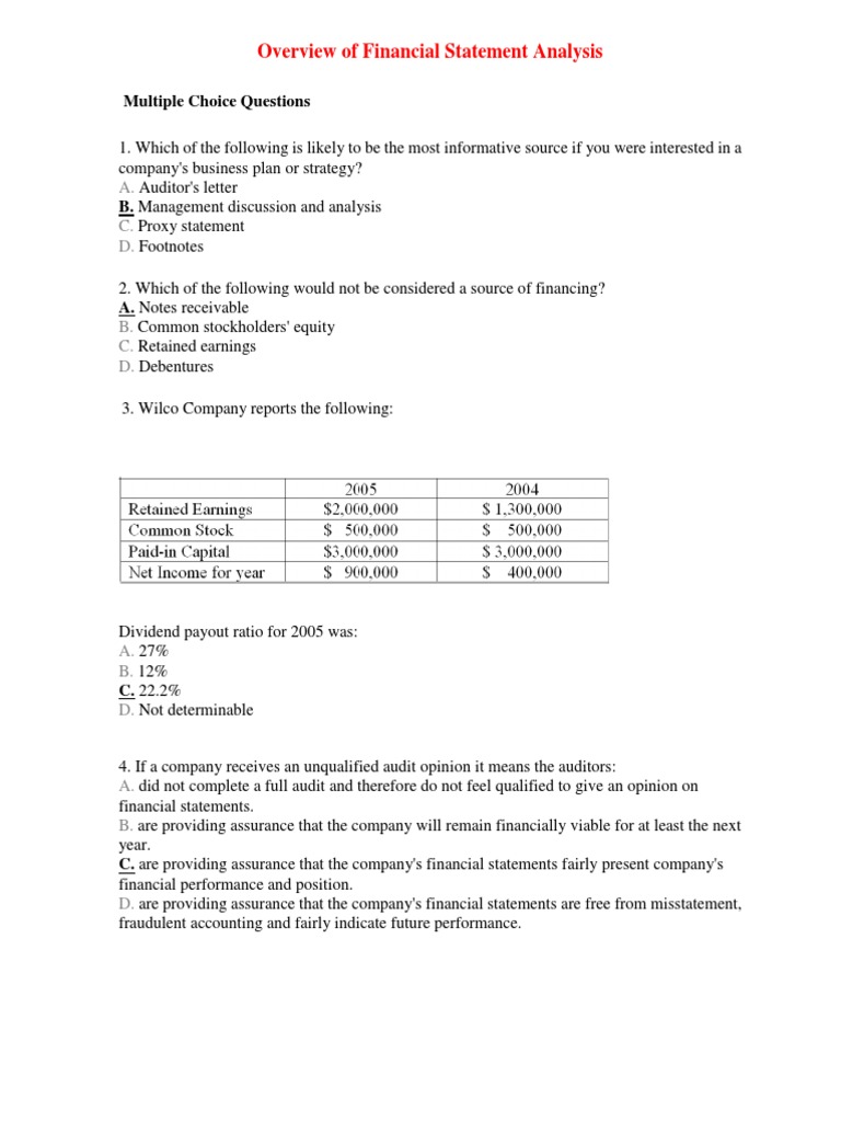 Overview of Financial Statement Analysis | PDF | Stock Valuation ...