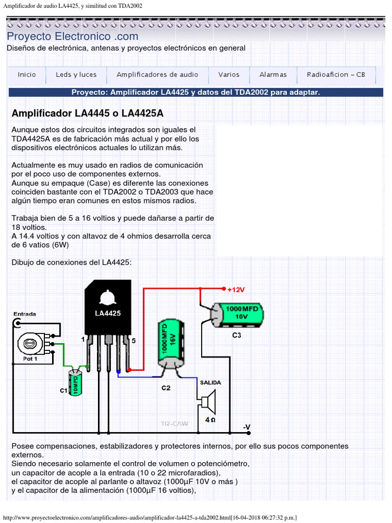 Comparativa Amplificadores LA4425 vs TDA2002 | PDF | Altoparlante ...