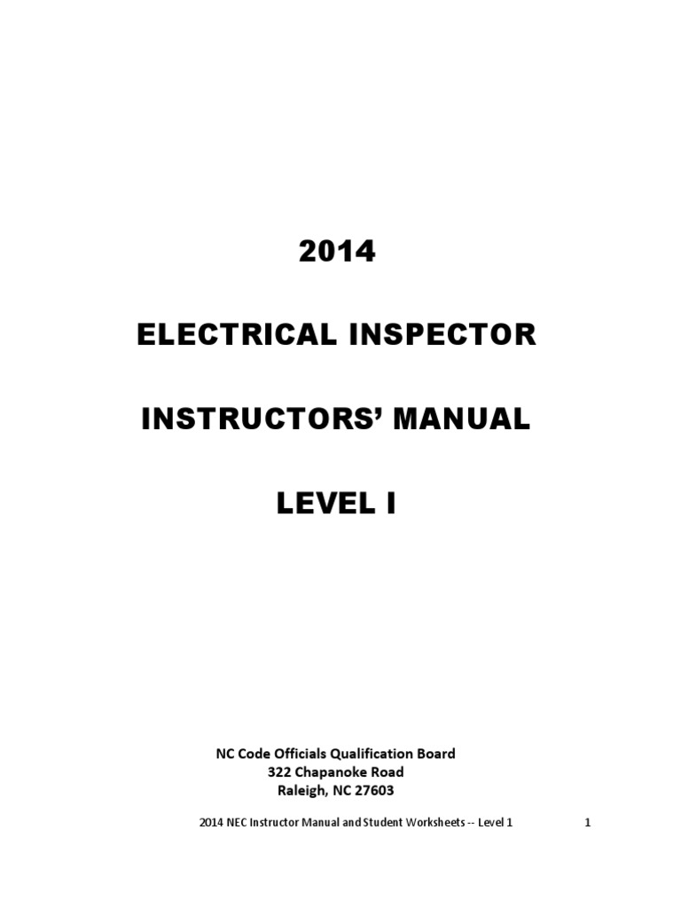 2014 NEC Electrical Instructor Manual and Student Worksheets Level 1 ...