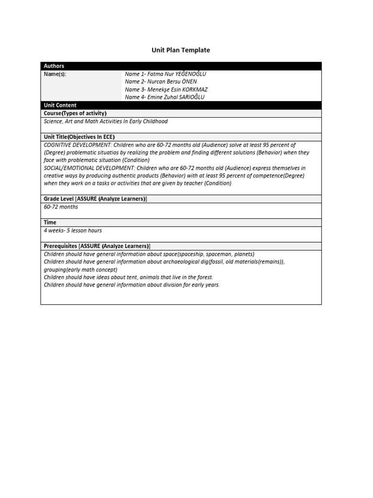 Unit Plan Template | PDF | Science & Mathematics