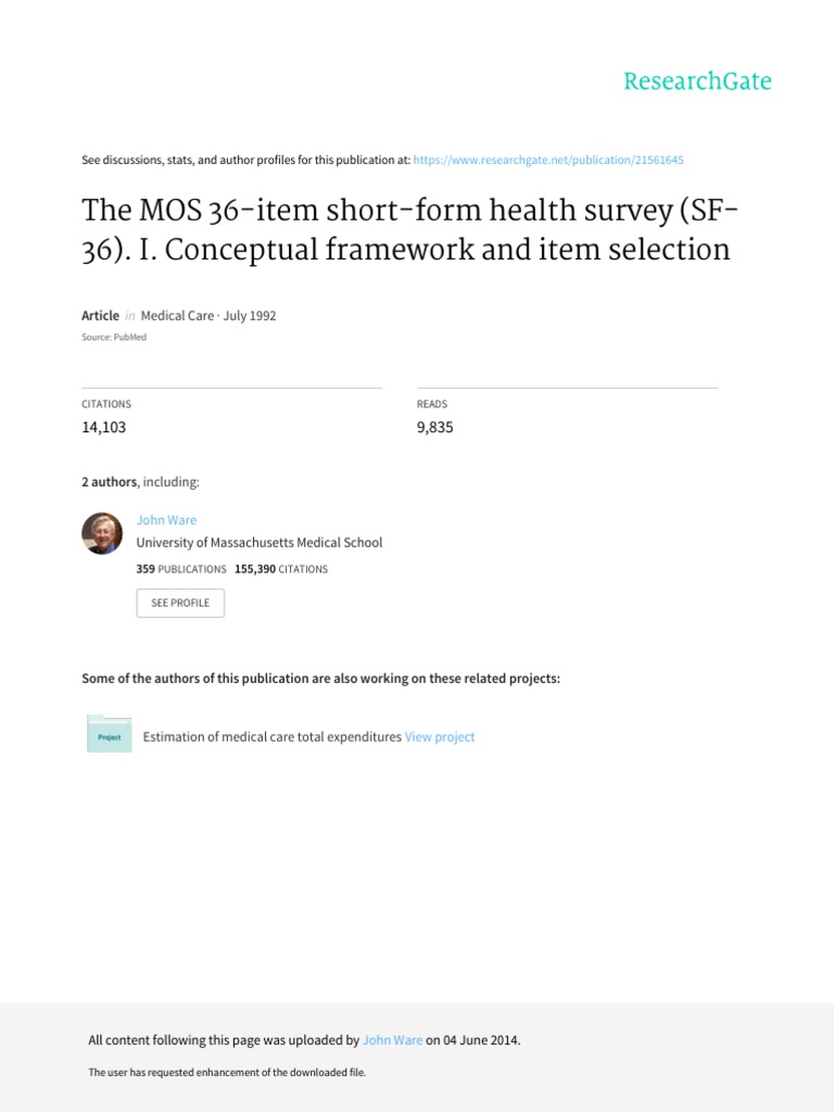 The MOS 36-Item Short-Form Health Survey (SF-36) - I. Conceptual ...