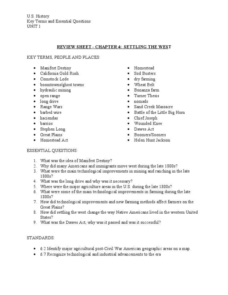 US HISTORY - Unit 1 Review Sheet 2010-2011 | PDF | Social Science | History
