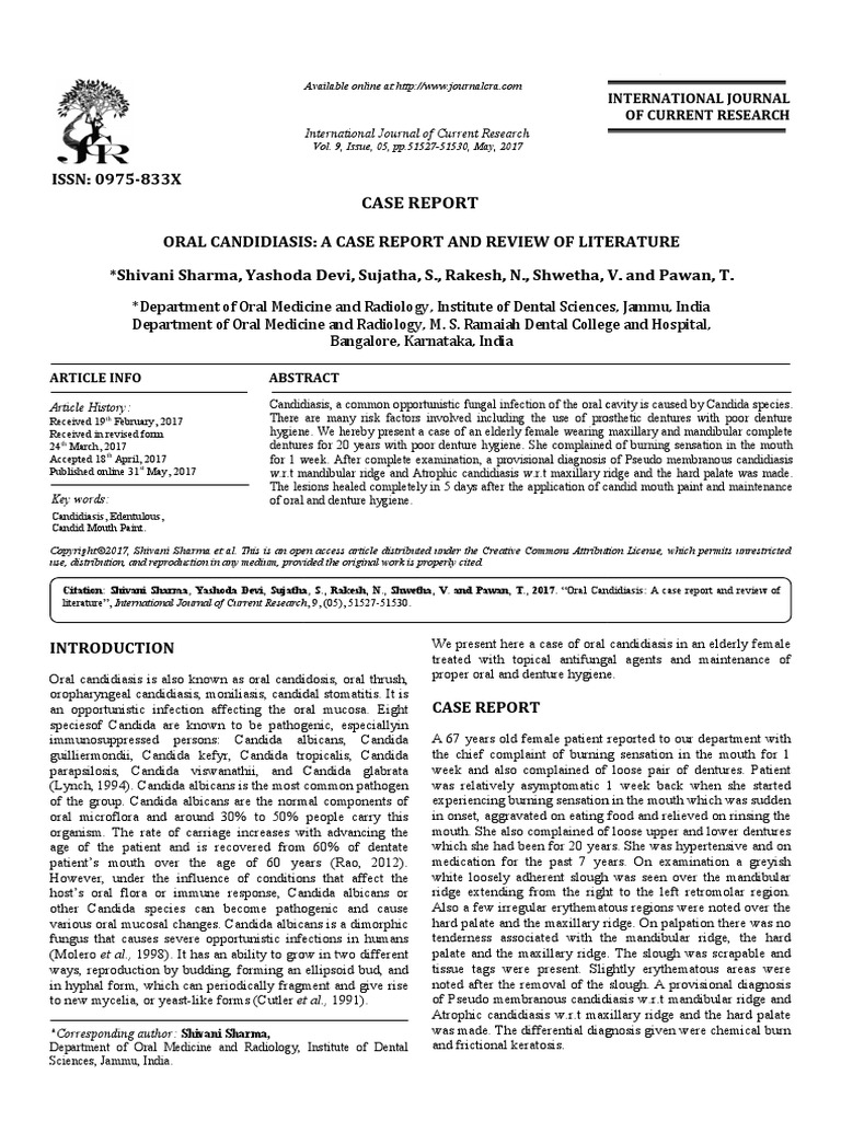 Oral Candidiasis - A Case Report | PDF | Candidiasis | Candida (Fungus)