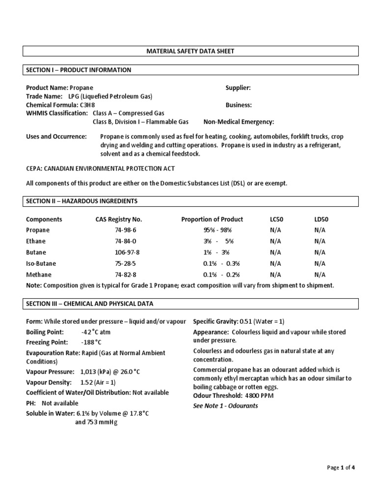 Propane MSDS E 2012-07 | PDF | Propane | Fires