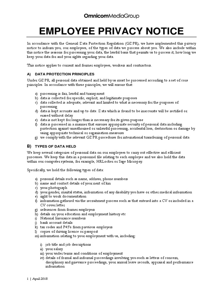 Privacy Notice For Employees | PDF | Employment | Personally ...