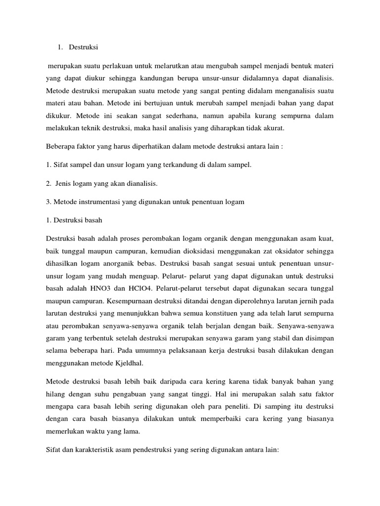 Metode Destruksi dalam Analisis Sampel | PDF