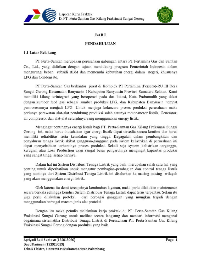 Contoh Laporan KP Perta Samtan Gas | PDF
