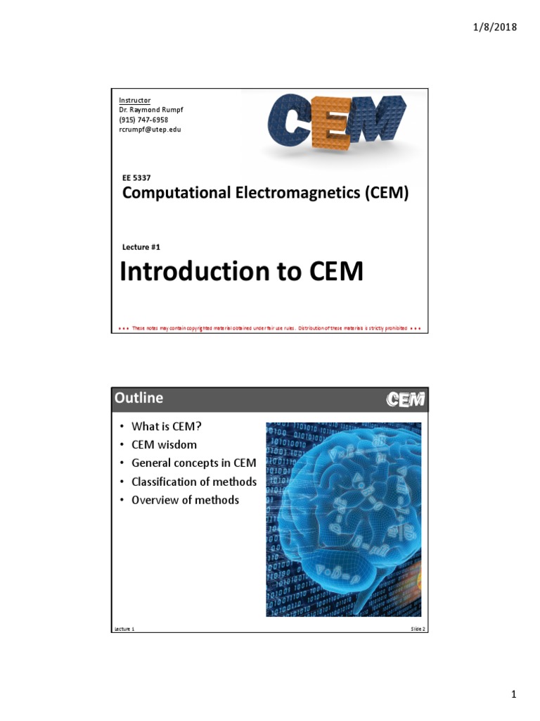 Lecture 1 Introduction To Cem Pdf Computational Electromagnetics Boundary Element Method