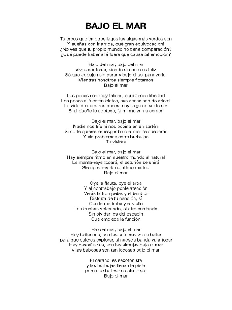 Letra Bajo El Mar | PDF