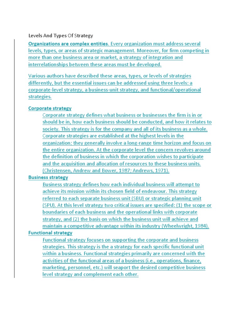Levels and Types of Strategy | PDF | Strategic Management | Leadership
