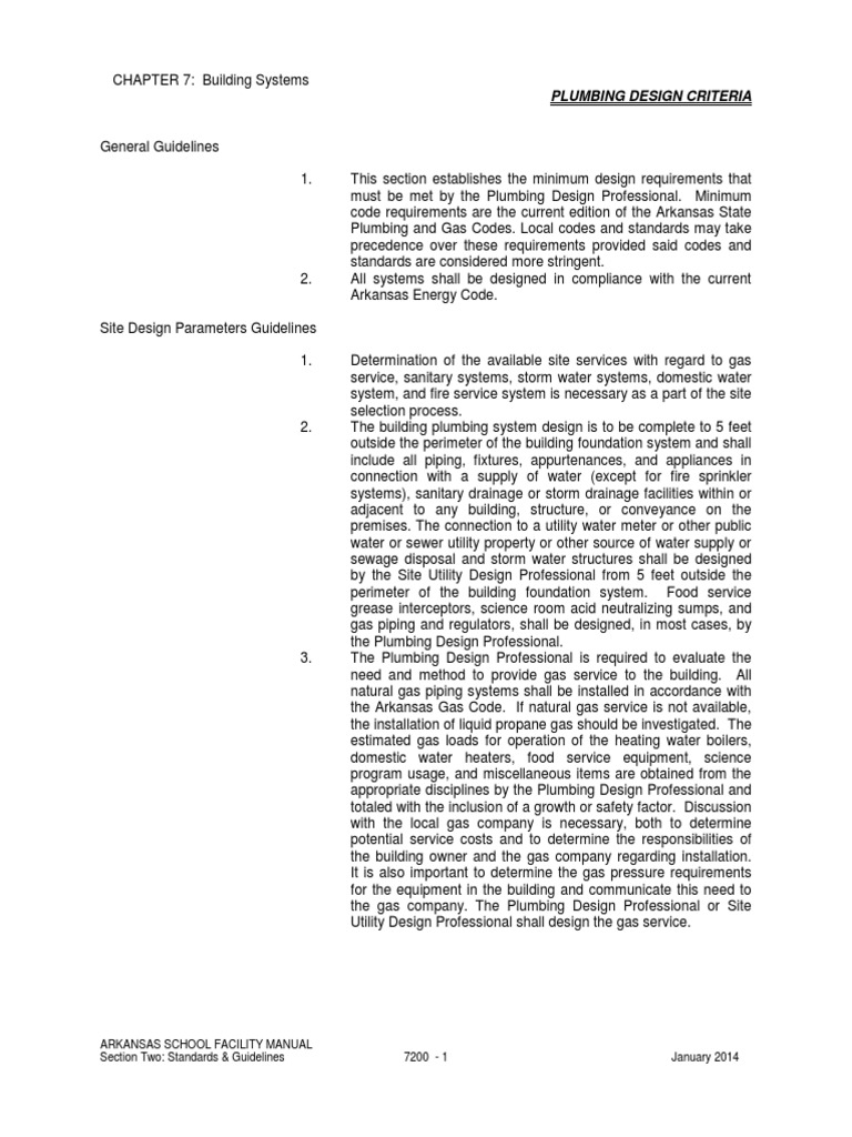 Plumbing Design Criteria: Arkansas School Facility Manual Section Two ...