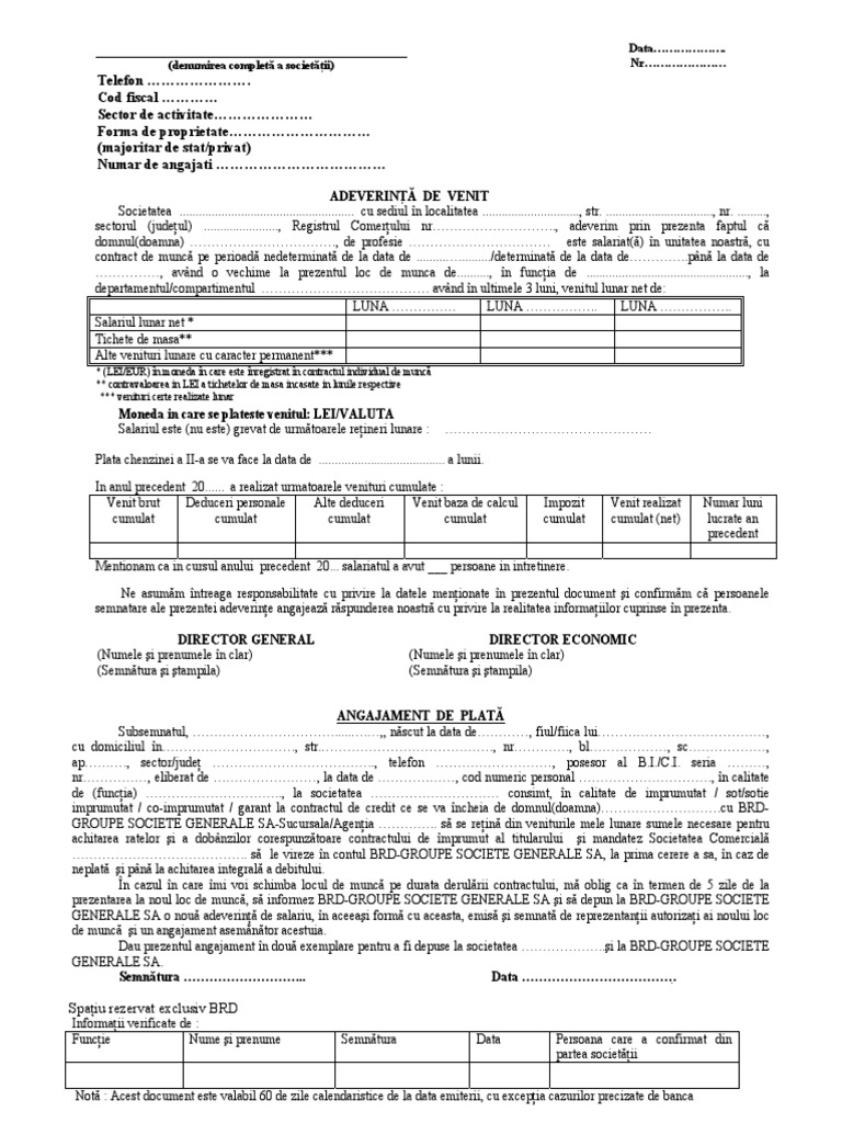 Adeverinta de Venit BRD | PDF