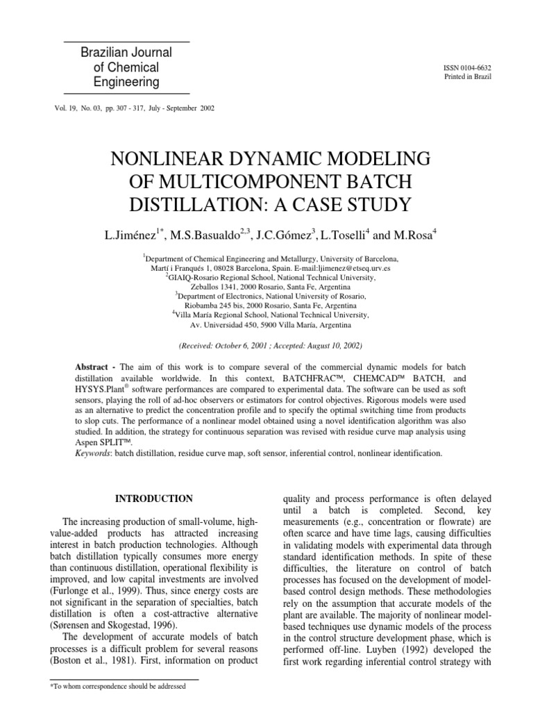 Batch Distillation Chemcad | PDF | Distillation | Nonlinear System