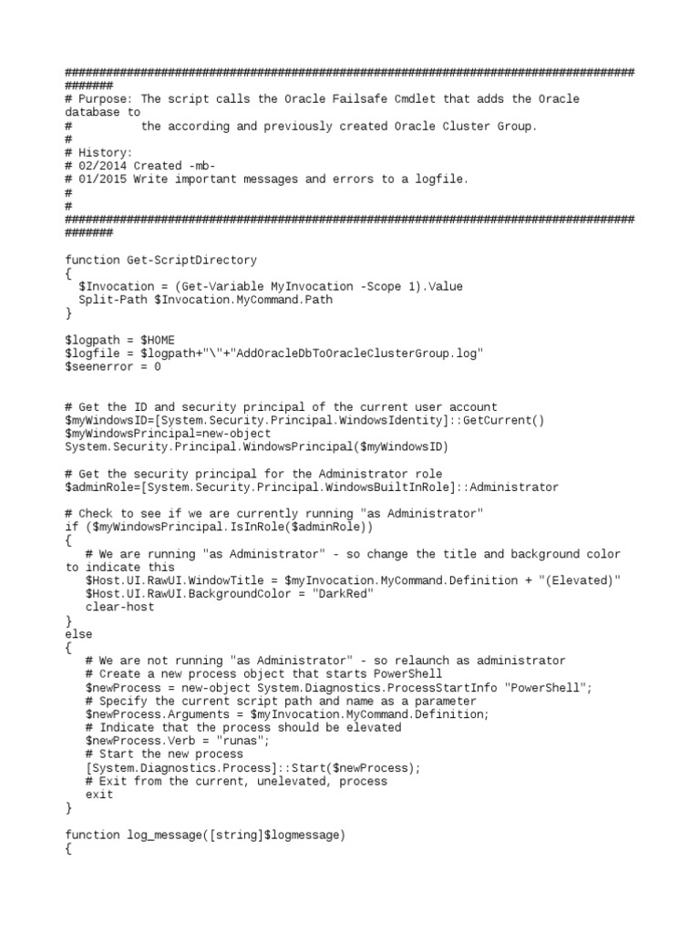 AddOracleDbToOracleClusterGroup ps1 | PDF | Oracle Database | Parameter (Computer Programming)